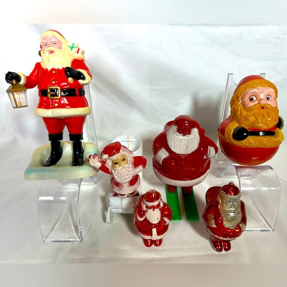 Vintage | Holiday | 6pc Vintage Hard Plastic Santa Claus Figure ...
